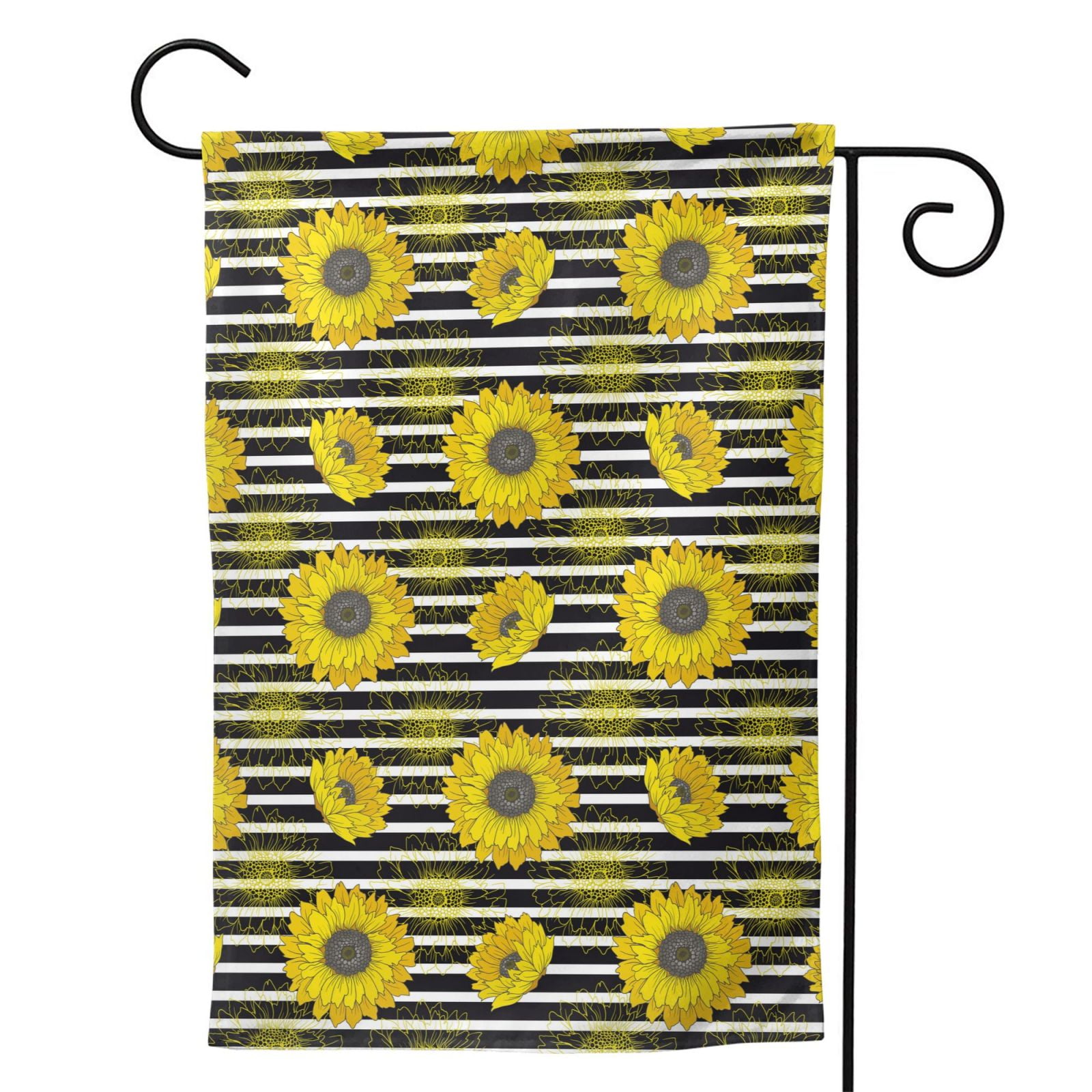 Sigee Sunflowers On Black And White Stripes for Live Happy Decorative Small Garden Flag,Double ...