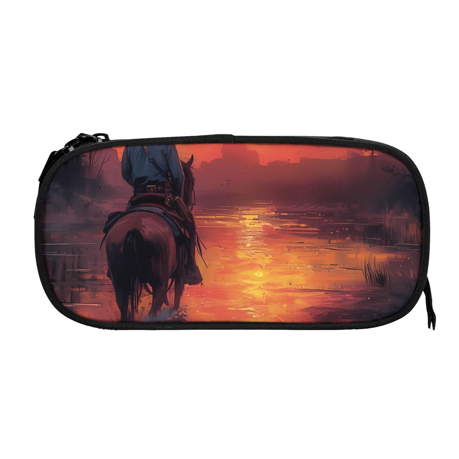 Sigee Sunset River Western Cowboy for Portable Pencil Pouch with Zipper ...