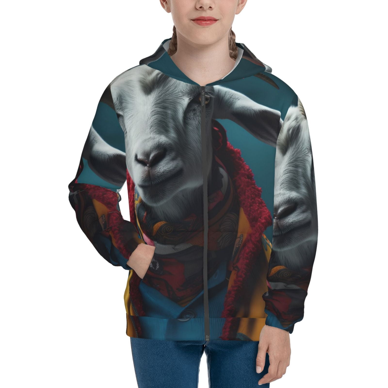 Sigee Surrealist Goat for Teenage Zip Up Hoodies Long Sleeve ...