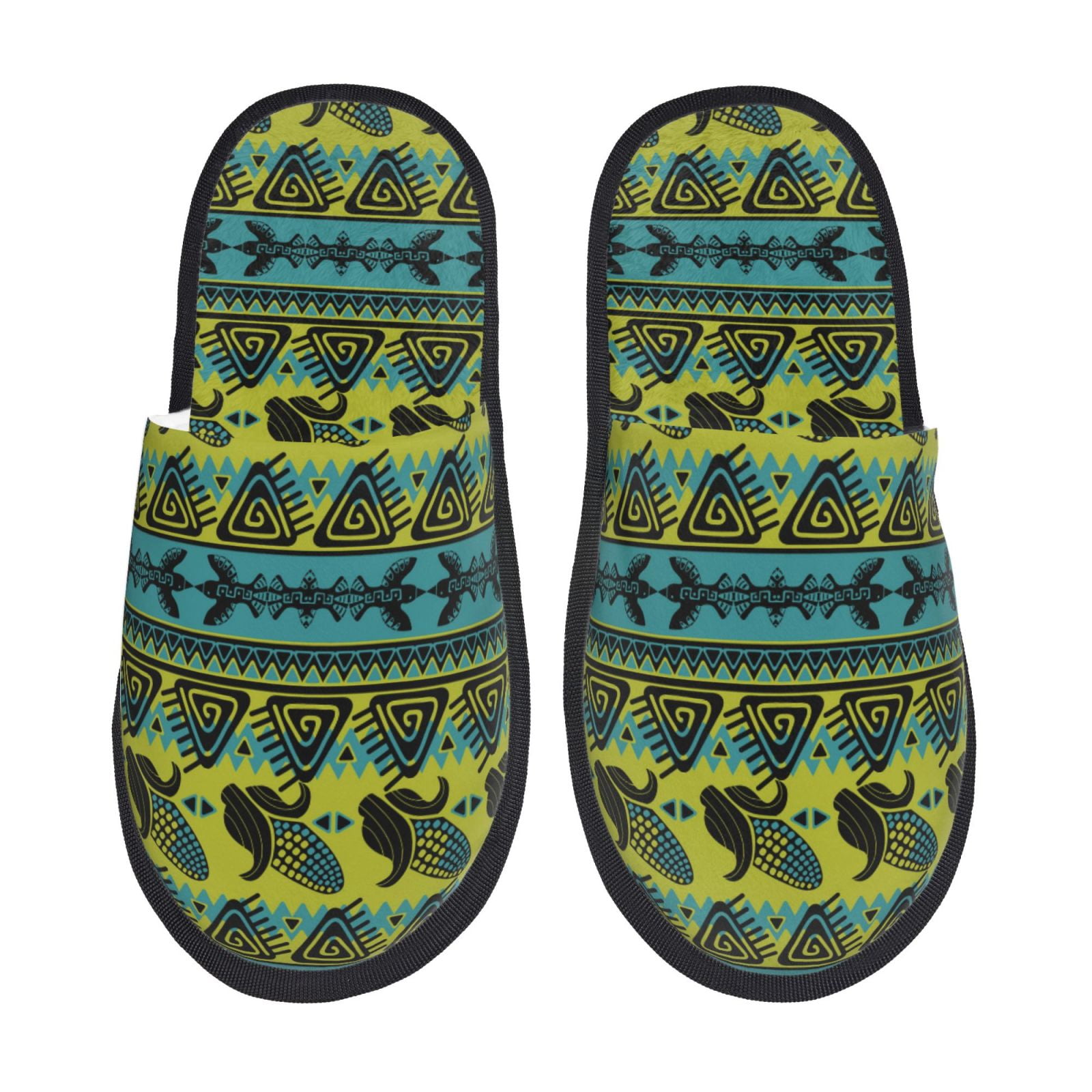 Sigee Teal Vintage Corn Pattern for Cozy Furry Slippers Super Soft ...