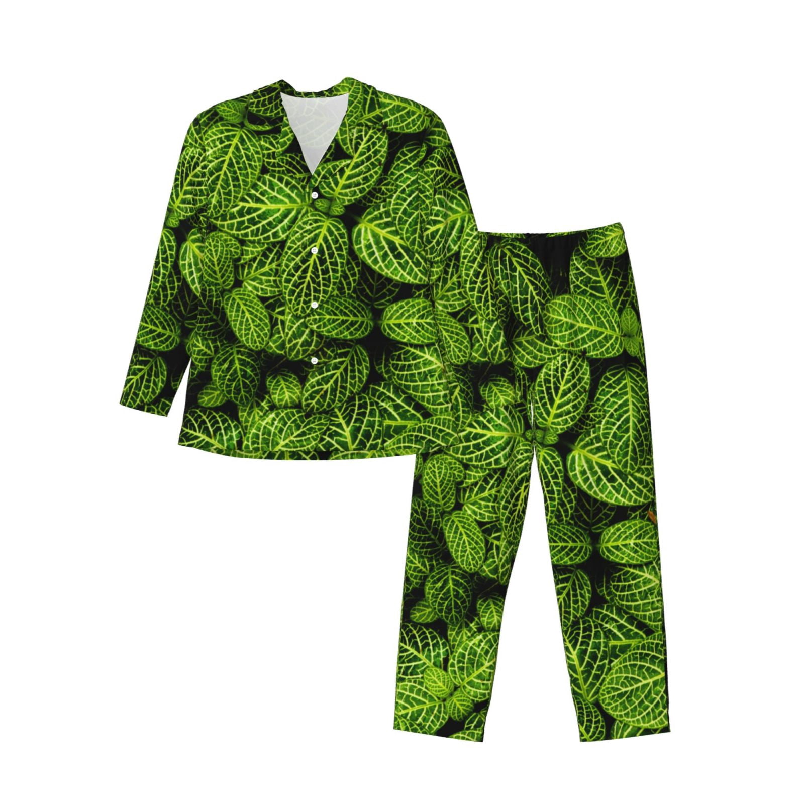 Sigee Tiny Green Fern Leaves for Pajamas for Men Two-piece Men's ...