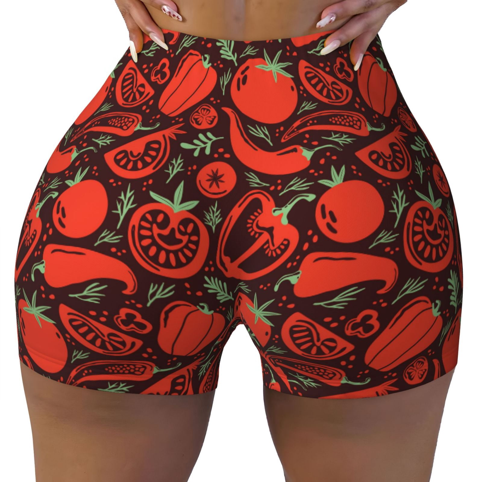 Sigee Tomatoes And Chili Print Women's High Waist Workout Shorts ...