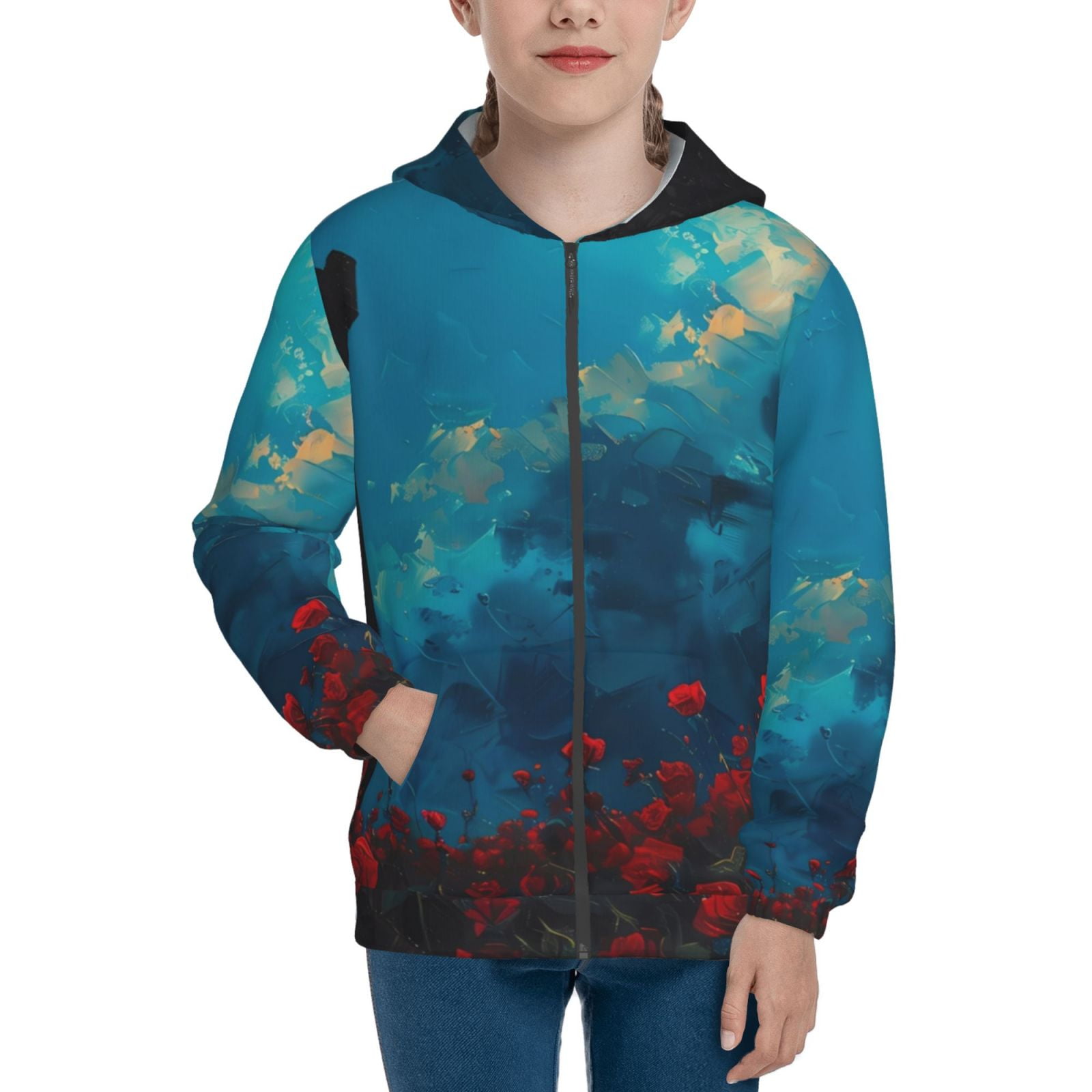Sigee Tower And Red Roses for Teenage Zip Up Hoodies Long Sleeve ...
