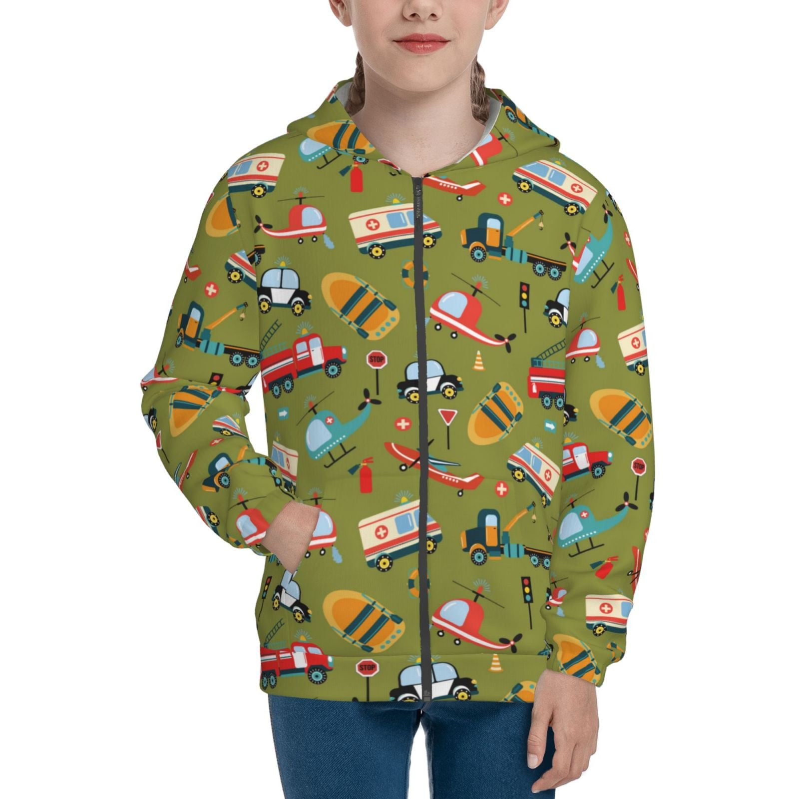 Sigee Transportation Prints for Teenage Zip Up Hoodies Long Sleeve ...