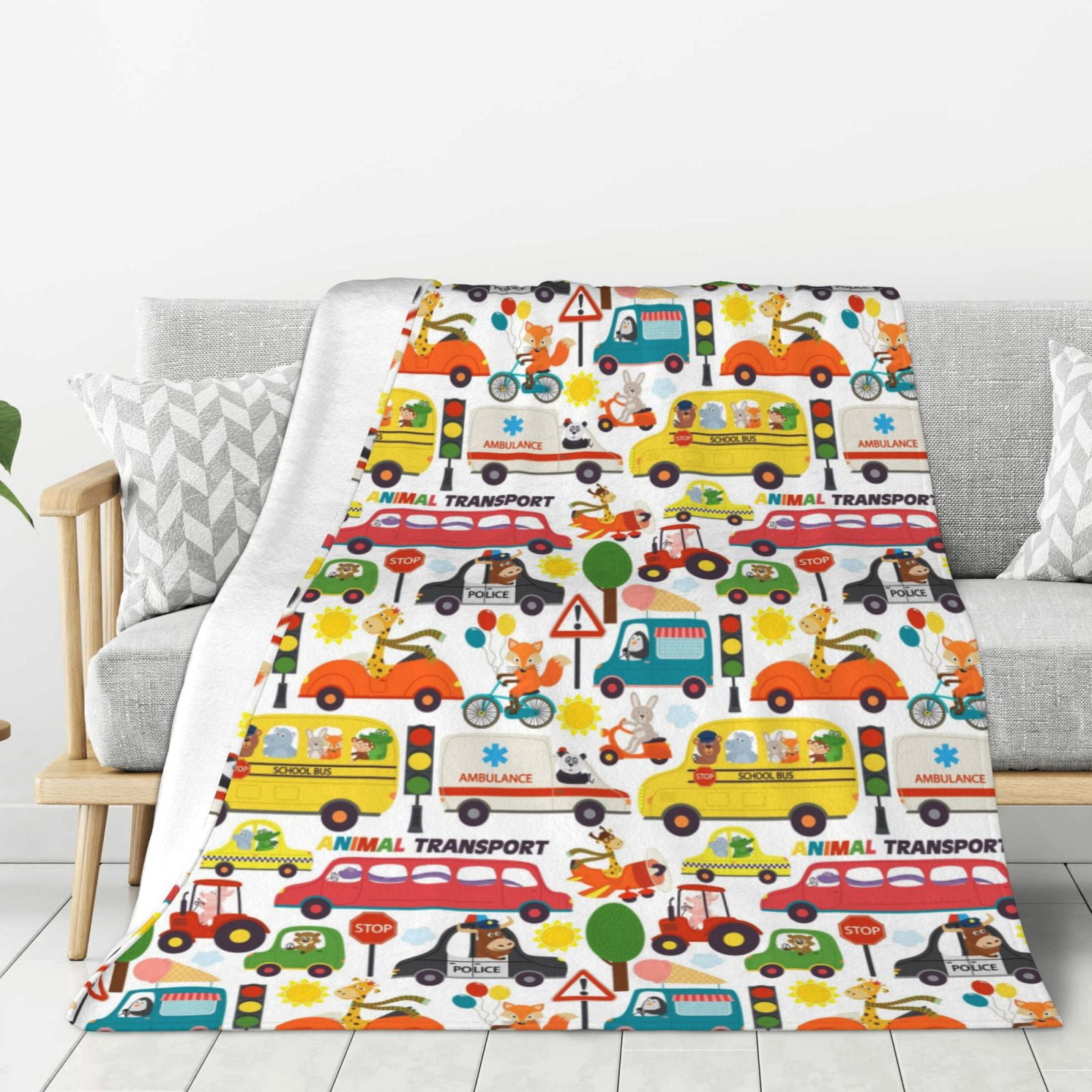 Sigee Transports with Animals for Flannel Blanket - Ultra-Soft, Warm ...