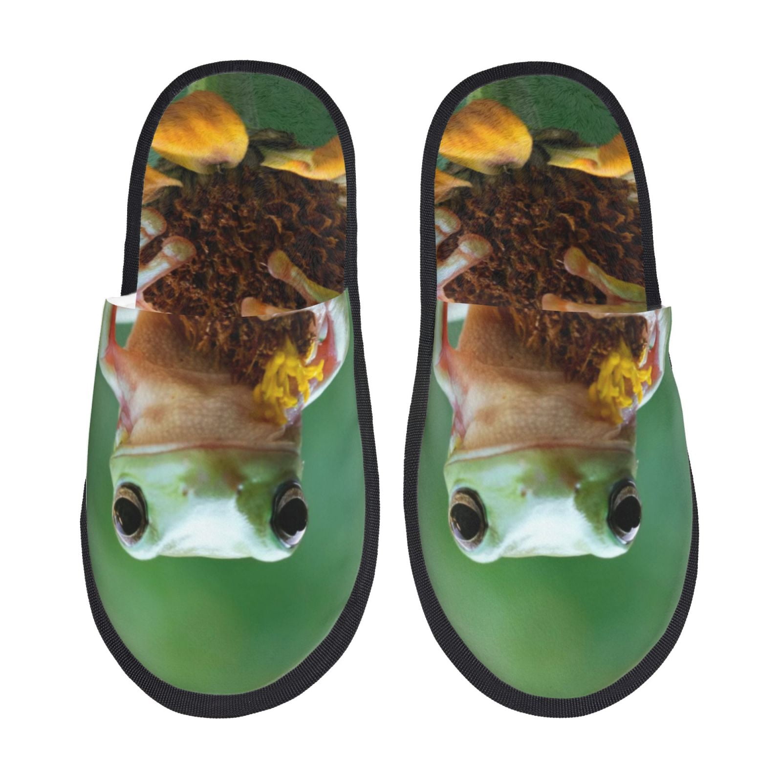 Sigee Tree Frog Sitting On Sunflowes for Cozy Furry Slippers Super Soft ...