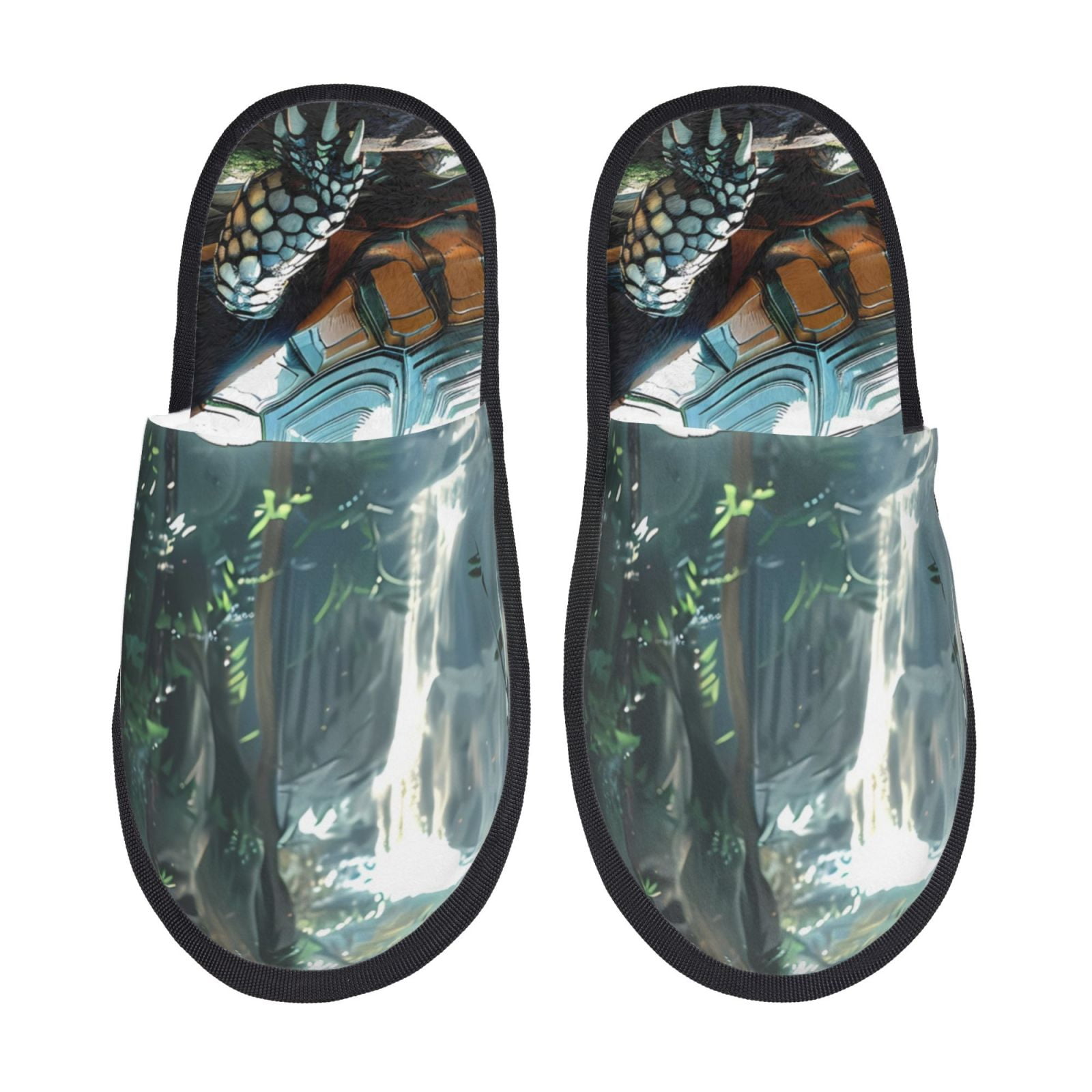 Sigee Turtle In Jungle Waterfall for Cozy Furry Slippers Super Soft ...