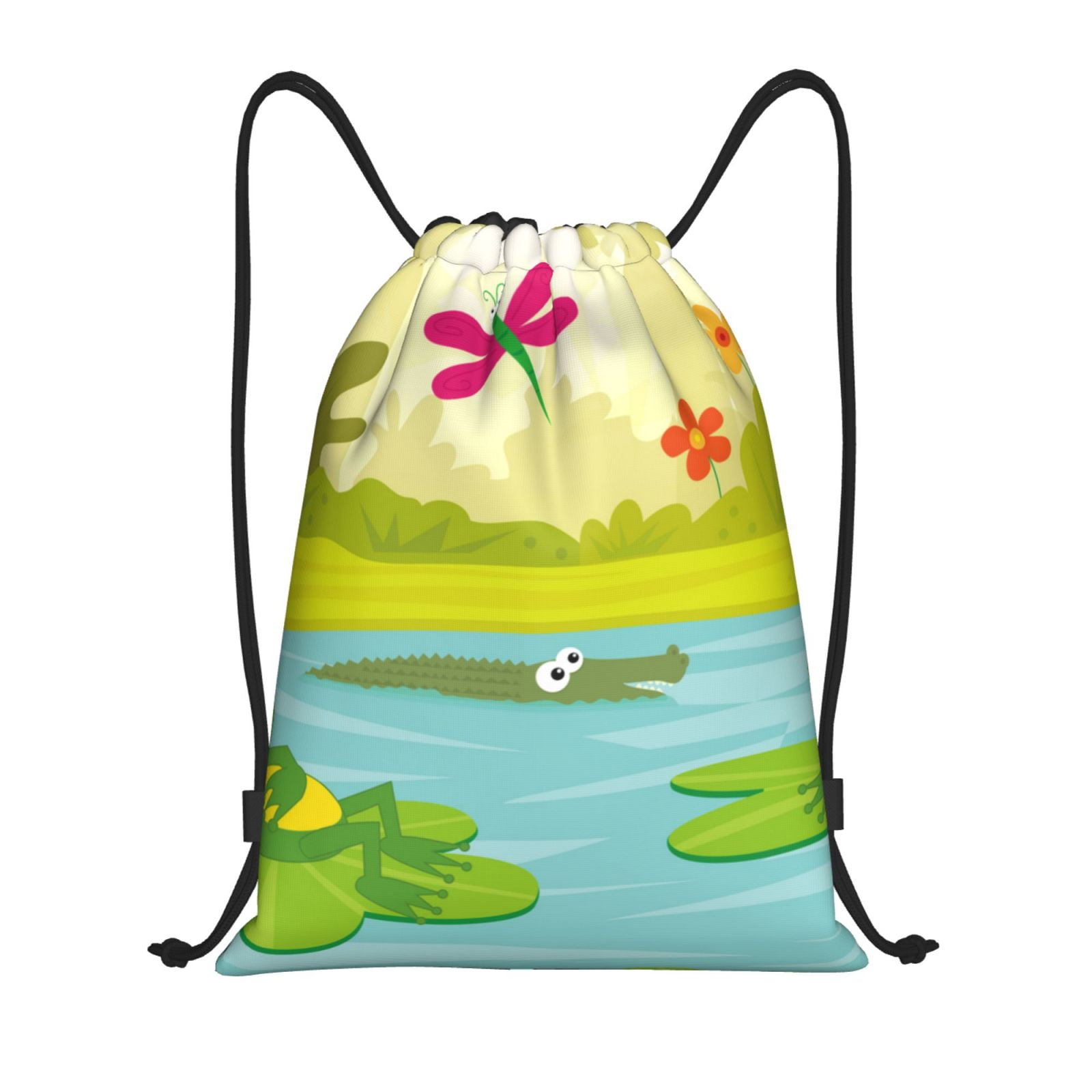 Sigee Two Frogs Are Sitting On Water Lilies for Drawstring Bag String ...