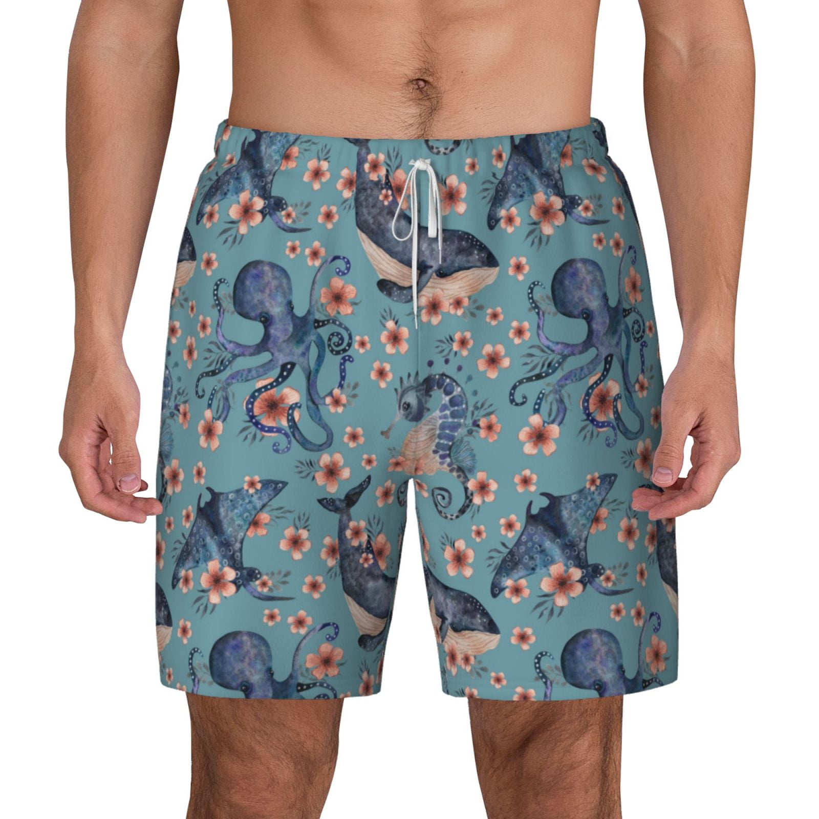 Sigee Underwater Animals and Flowers Print Mens Swim Trunks with ...