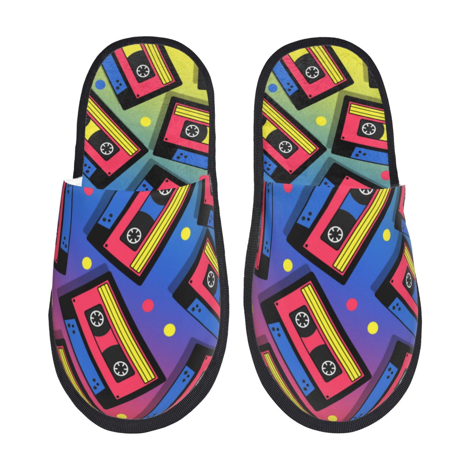 Sigee Vintage Audio Cassettes for Cozy Furry Slippers Super Soft Indoor ...