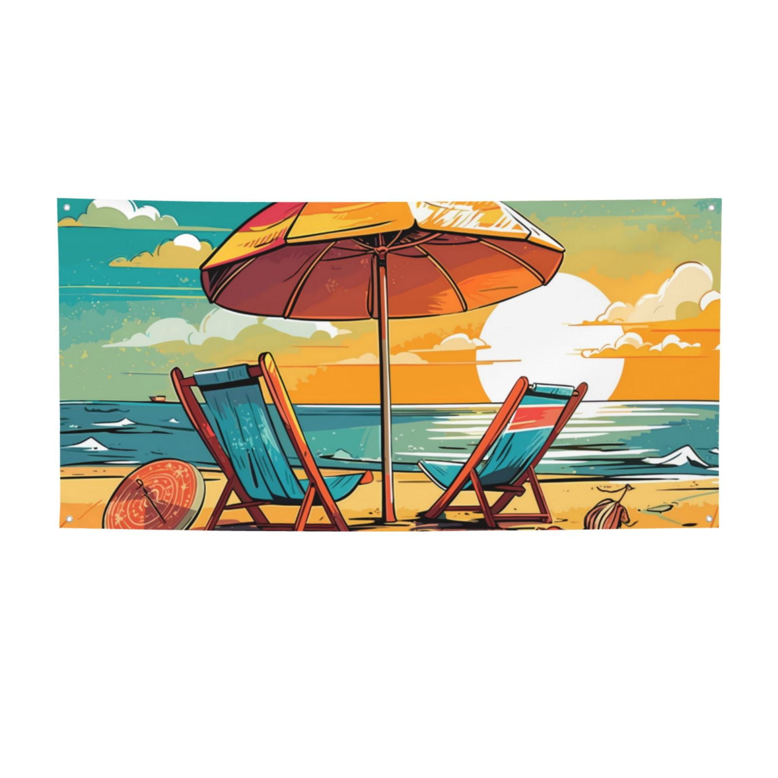 Sigee Vintage Beach Sunset for Large Happy Holiday Banner for Outdoor ...