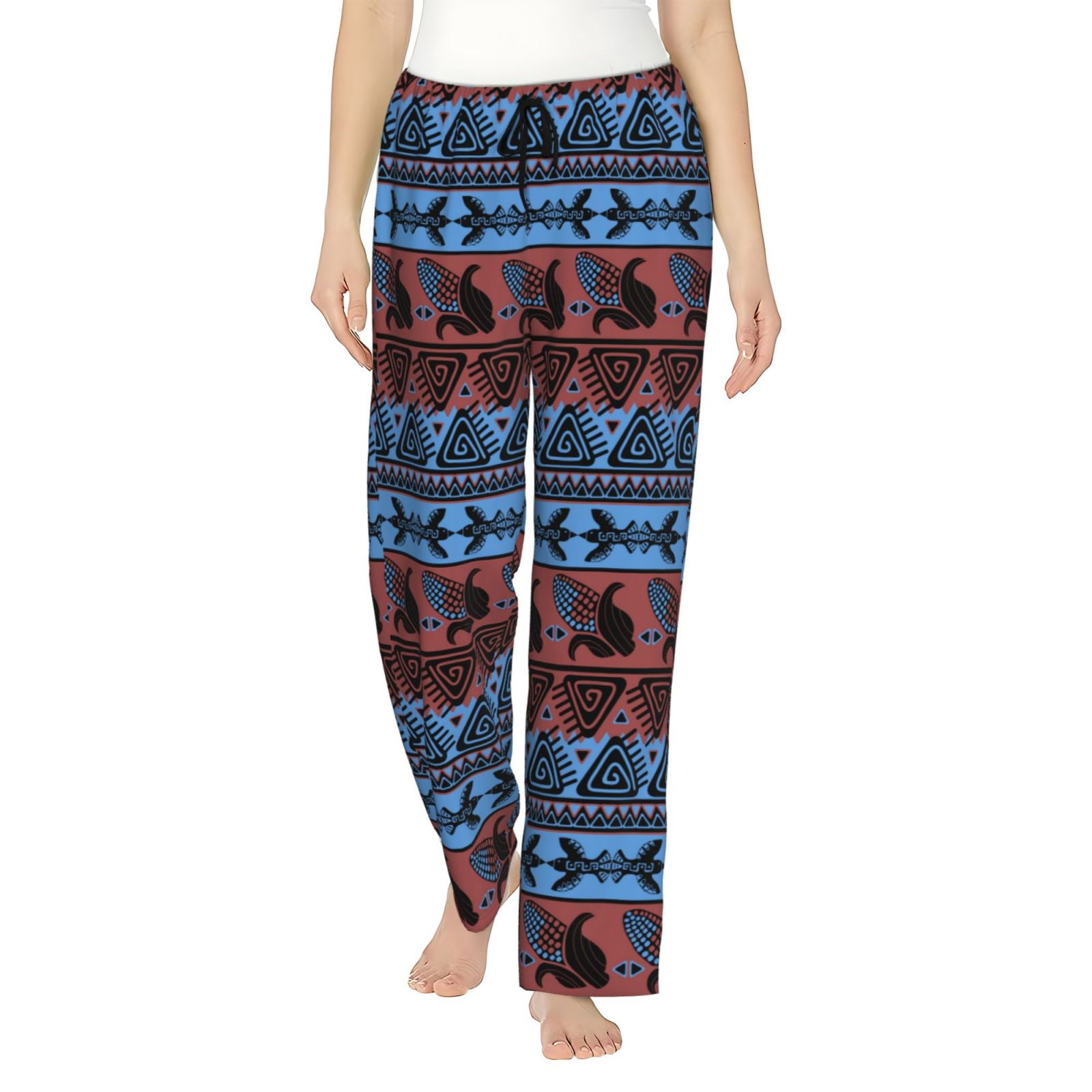 Sigee Vintage Corn Pattern in Red Blue print Women's Soft Pajama Pants ...
