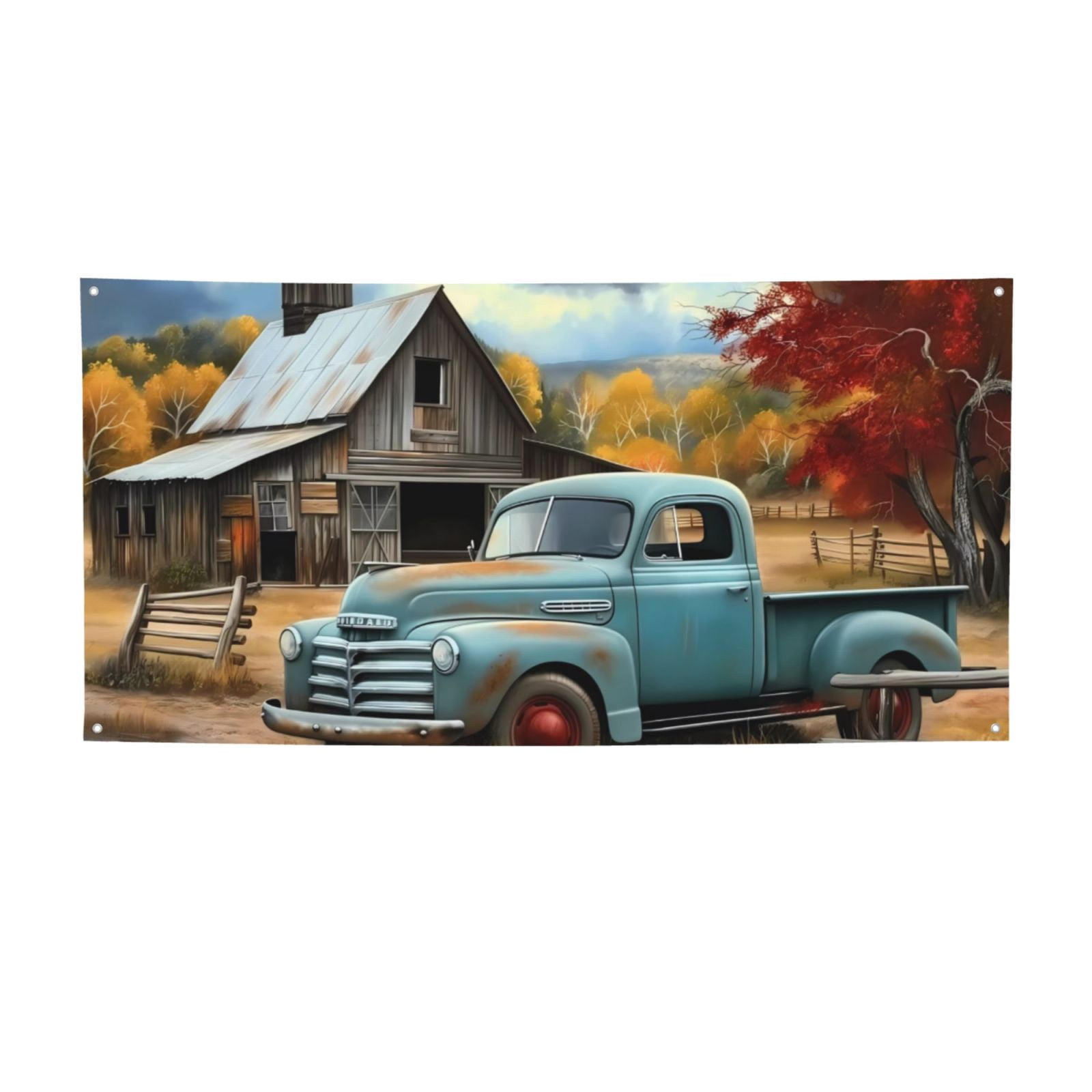Sigee Vintage Truck Farm Scene for Large Happy Holiday Banner for ...