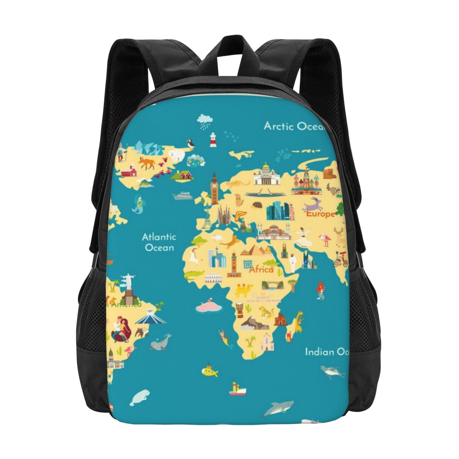 Sigee World Map With Landmarks for Simple large capacity backpack ...