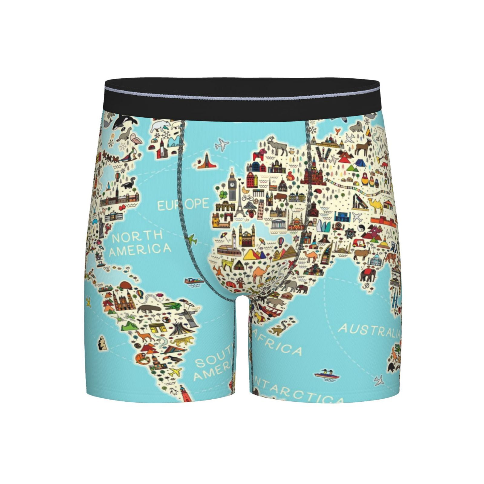 Sigee World Travel Line Icons Map for Men's Boxer Briefs,Moisture ...