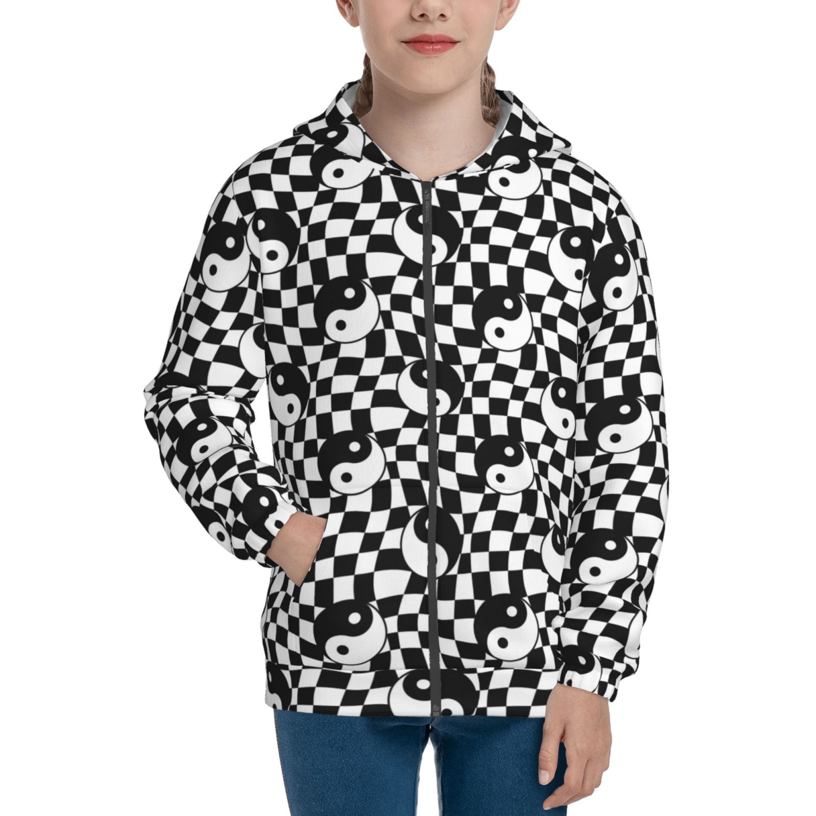 Sigee Ying Yang Checkered for Teenage Zip Up Hoodies Long Sleeve ...