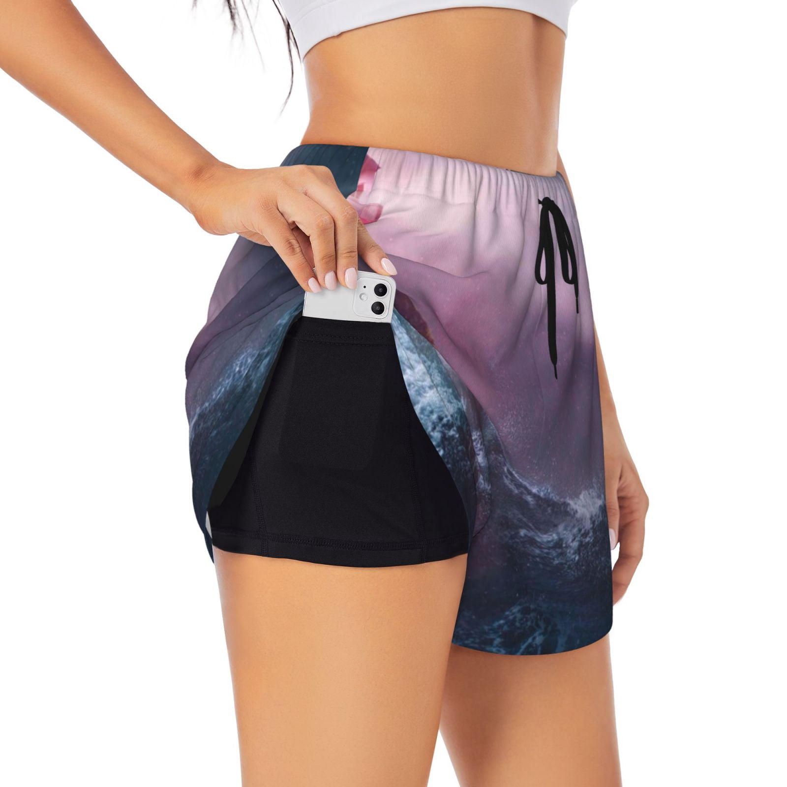 Sigee lighthouse Waves Torrential Rain for Women's Athletic Shorts High ...