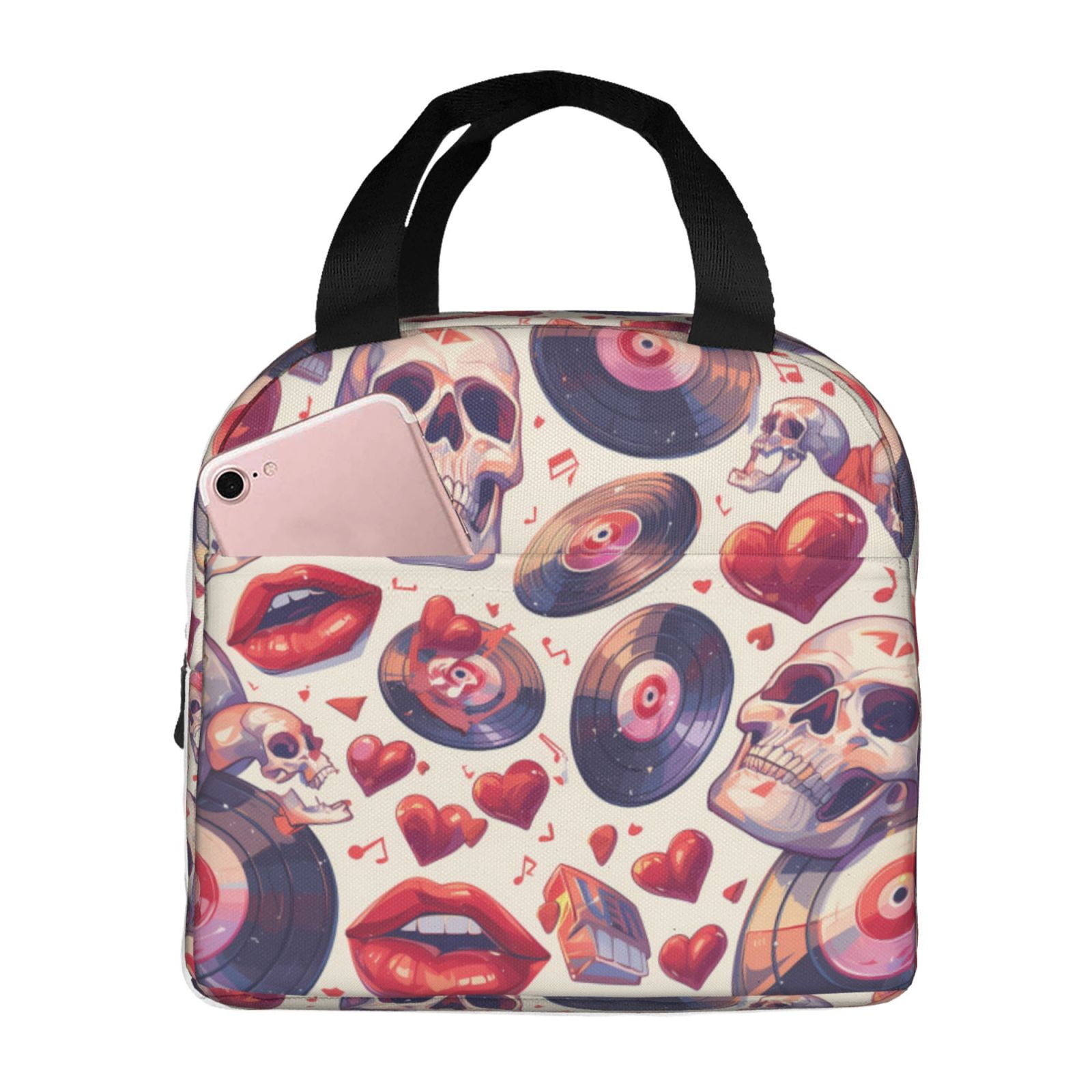 Sigee record rock Skull lips for Lunch Bag for Women Men, Reusable ...