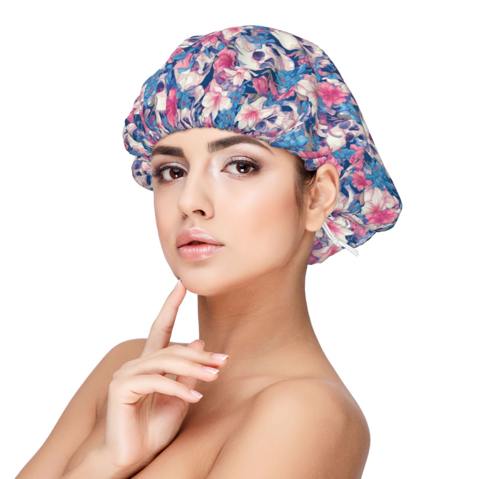 Sigee white flower Skull blue for Hair Wrap Adjustable Sleep Cap for ...