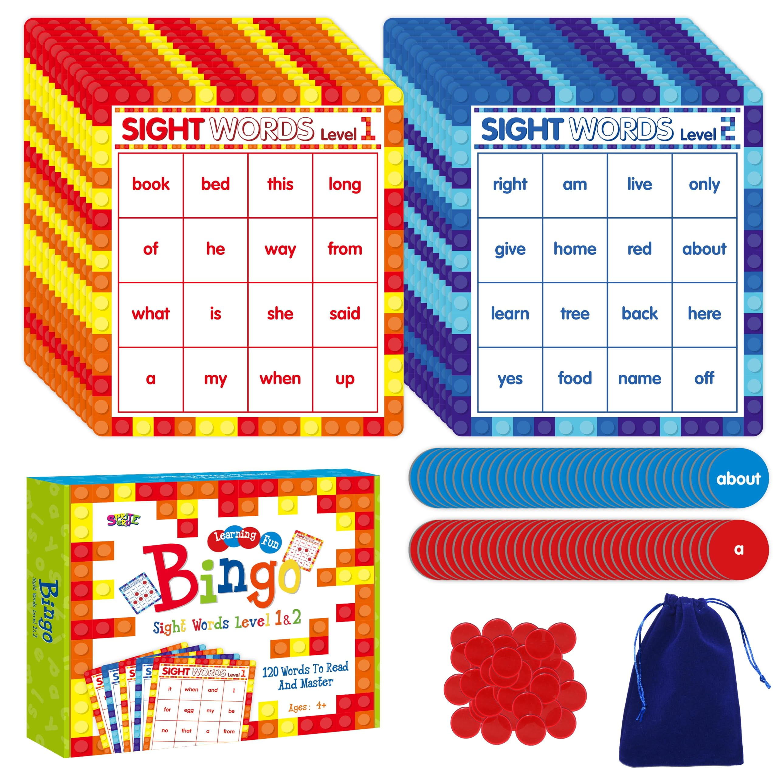 Sight Word Bingo Game, KEF16 120 Sight Words Learn to Read Level 1 ...