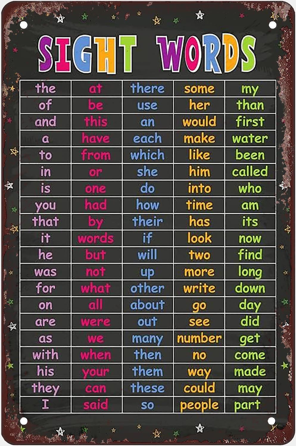 Sight Words And Word Families Tin Sign Poster Classroom Decorations ...