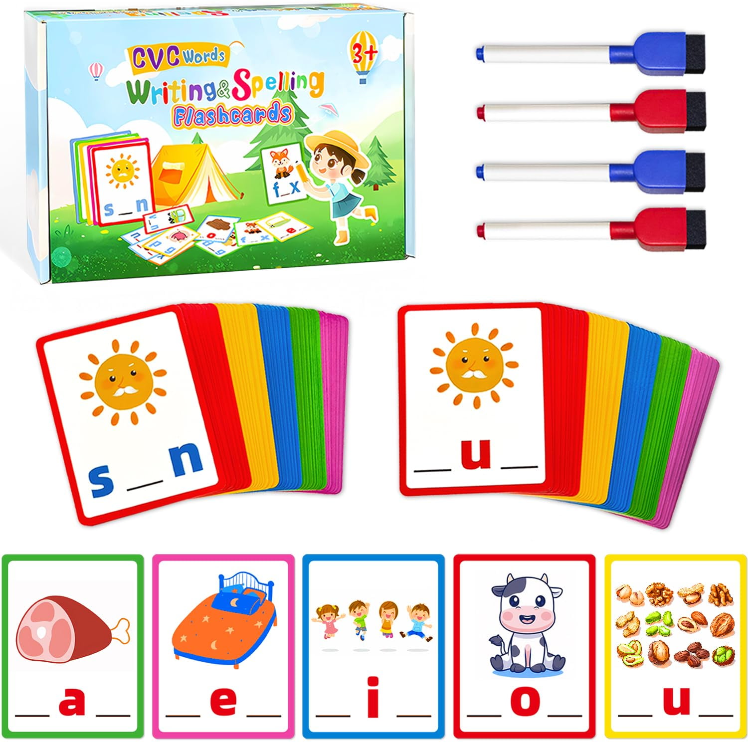 Sight Words Flash Cards Kindergarten, 100 Cvc Word Writing Spelling ...