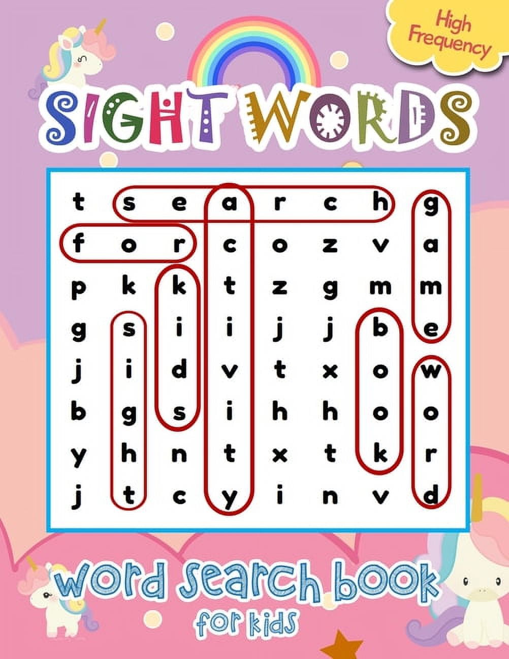 Sight Words Word Search Book for Kids High Frequency : Cute Unicorns ...