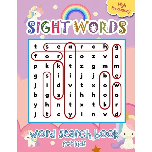 Sight Words Word Search Book for Kids High Frequency : Cute Unicorns ...