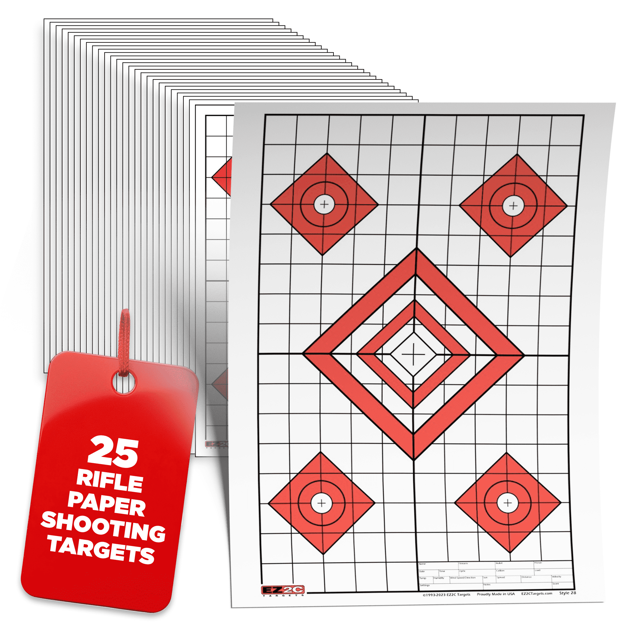 25 Style 28 by EZ2C Targets Tear-Off Pad of 25 Paper Range Shooting 11 ...