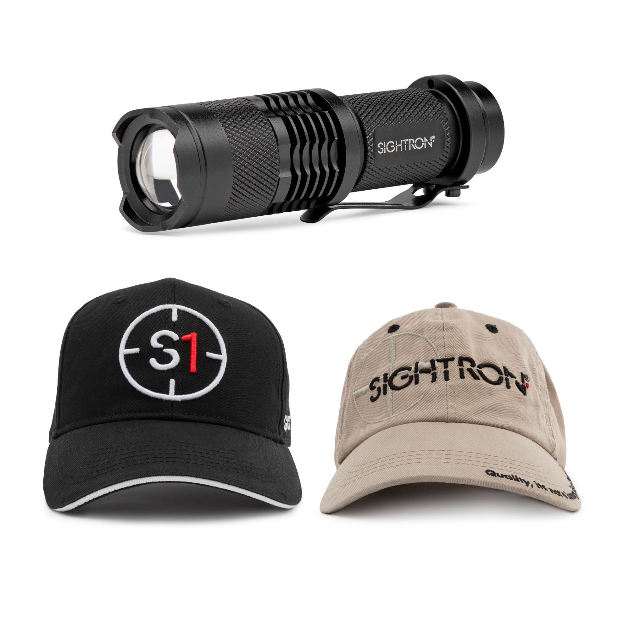 Sightron Bundle Pack (Flashlight, Baseball Cap, and Hat - Hat color may ...