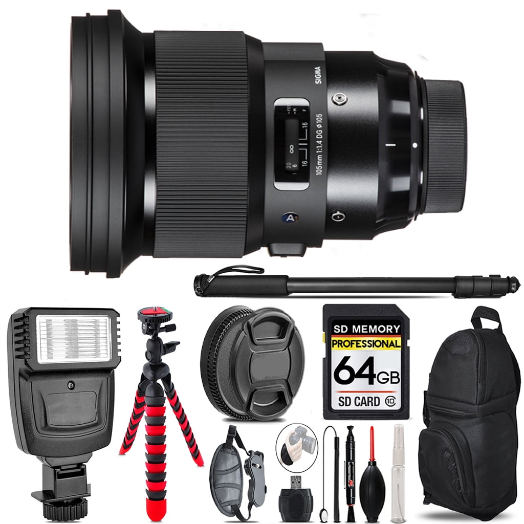 Sigma 105mm f/1.4 DG HSM Art Lens for Sony E- Video Kit + Flash - 64GB ...