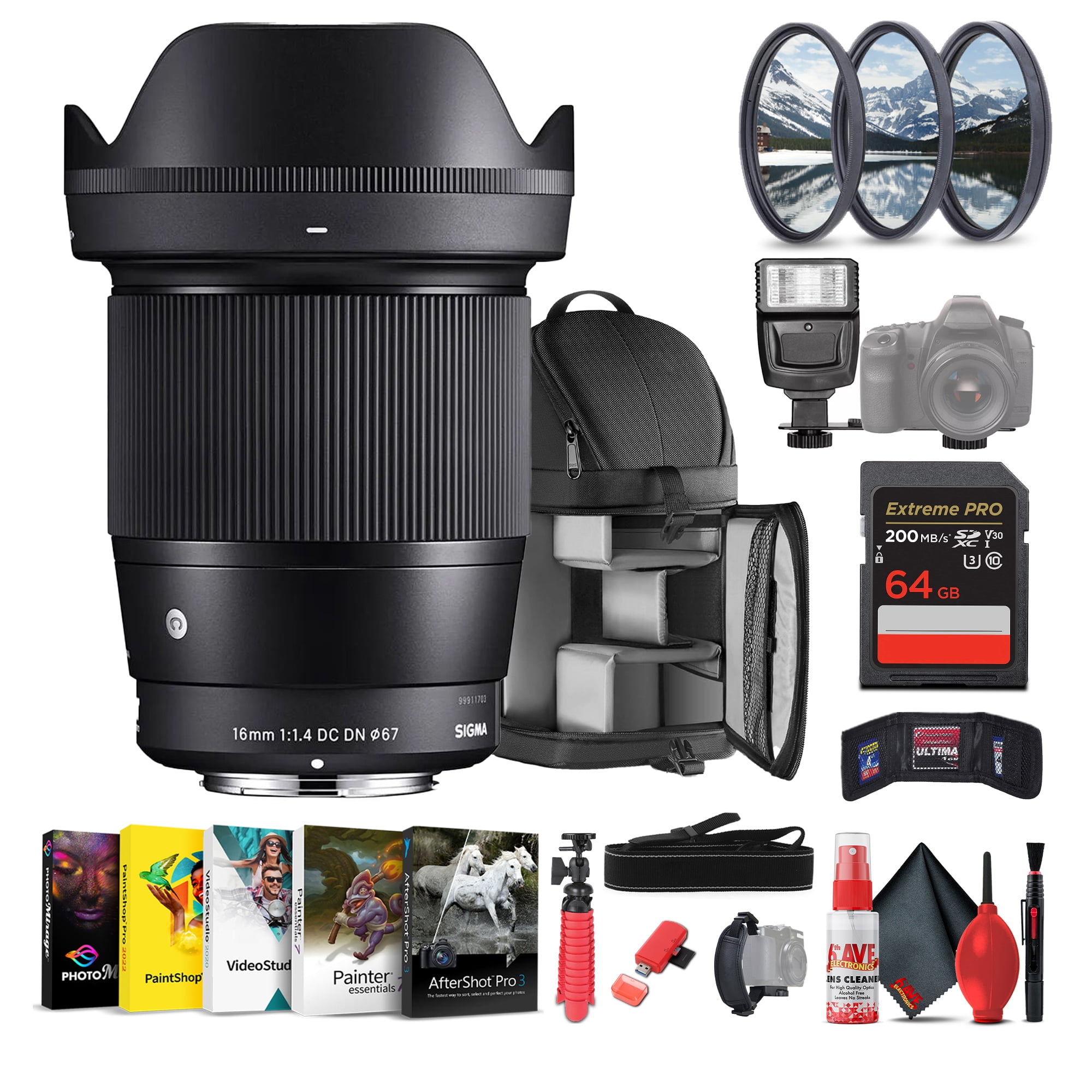 Sigma 16mm f/1.4 DC DN Contemporary Lens (Canon RF) 402972 Bundle Includes: Backpack, Flash ...