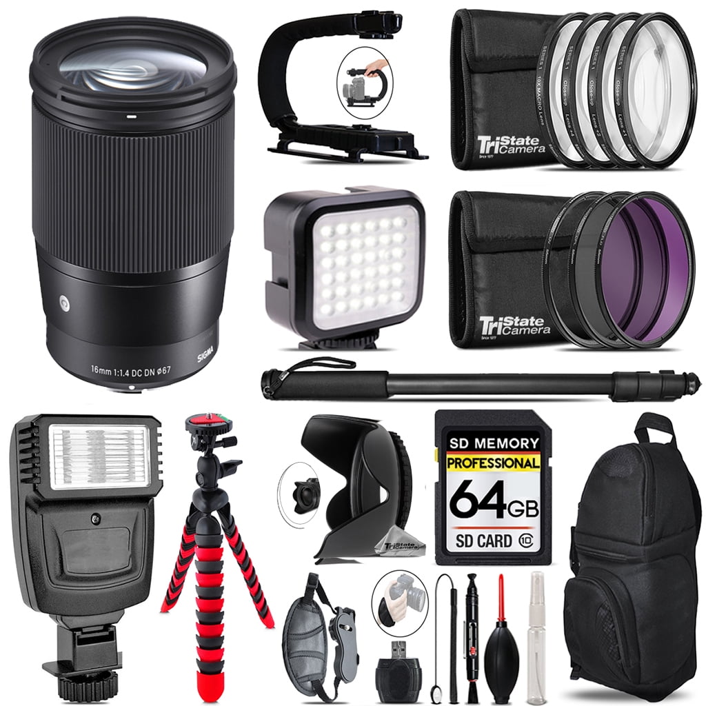 Sigma 16mm f/1.4 DC DN Contemporary Lens for Sony E - Video Kit + Flash ...