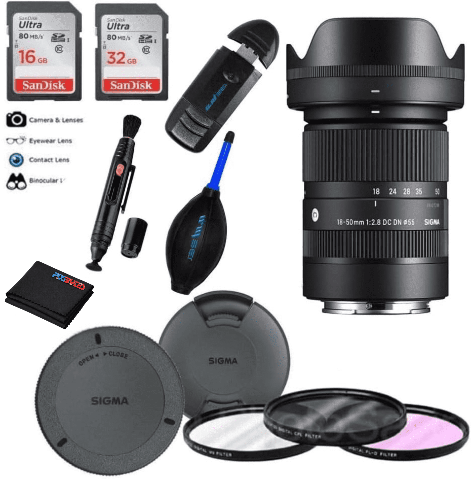 Sigma 18-50mm f/2.8 DC DN Contemporary Lens for Sony E + Pixi-Bytes ...