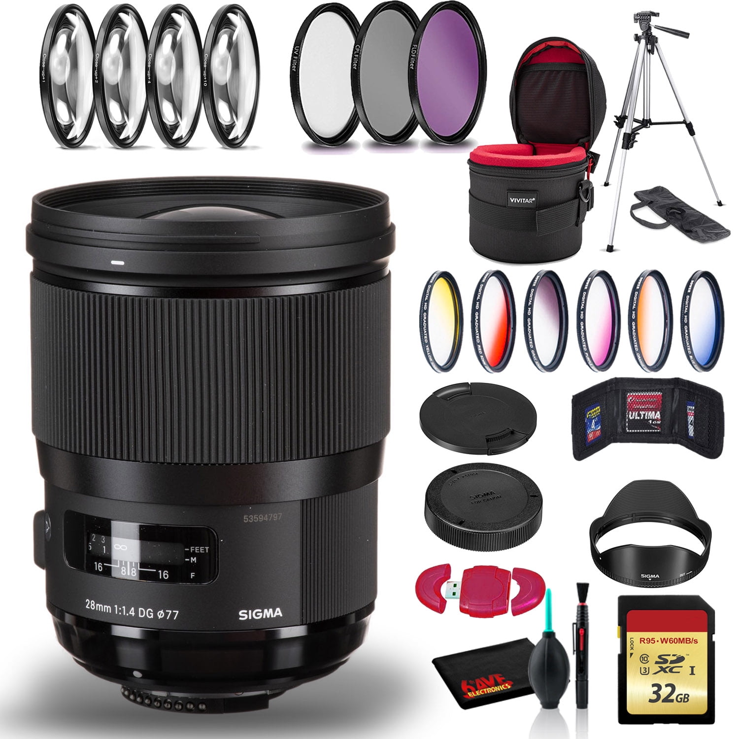 Sigma 28mm f/1.4 DG HSM Art Lens for Nikon F with Cleaning Kit, 57 ...