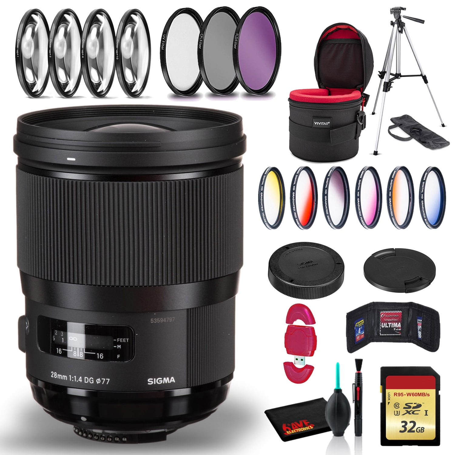 Sigma 28mm f/1.4 DG HSM Art Lens for Nikon F with Cleaning Kit, Full ...