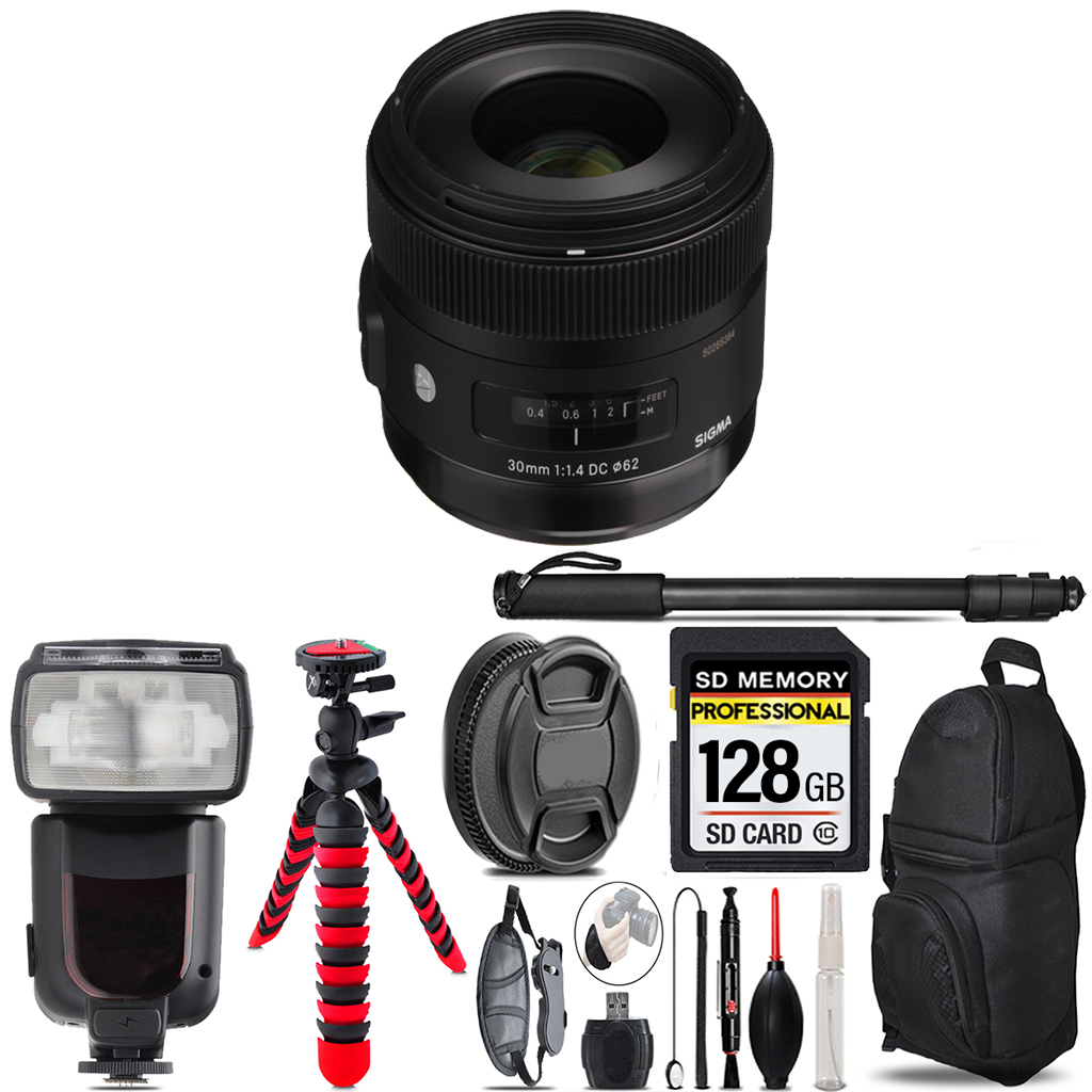 Sigma 30mm f/1.4 DC HSM Art Lens for Sony A - 128GB Accessory Kit ...