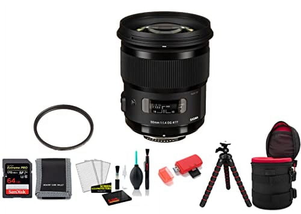 Sigma 50mm F/1.4 DG HSM Art Lens for Nikon F with 64GB Memory Card , UV ...