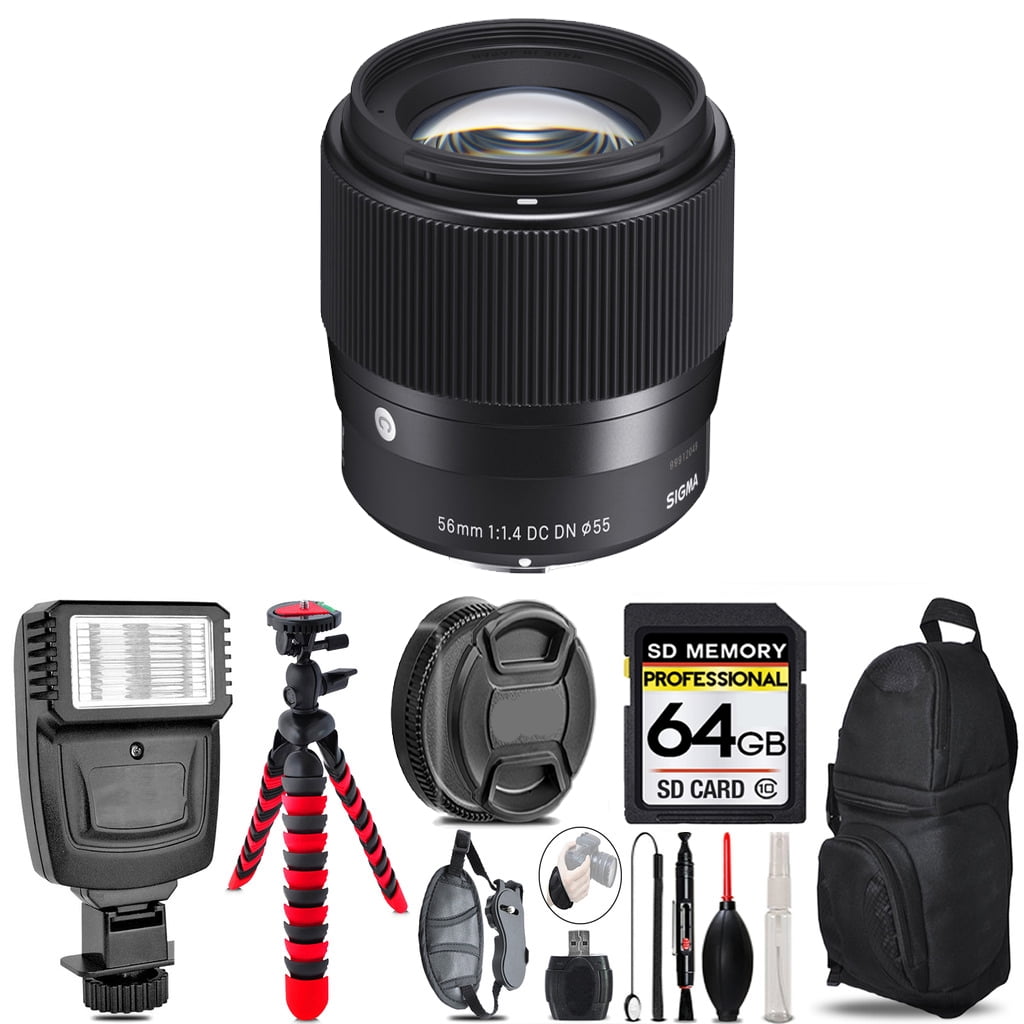 Sigma 56mm f/1.4 DC DN Contemporary Lens for Sony E + Flash + Tripod ...
