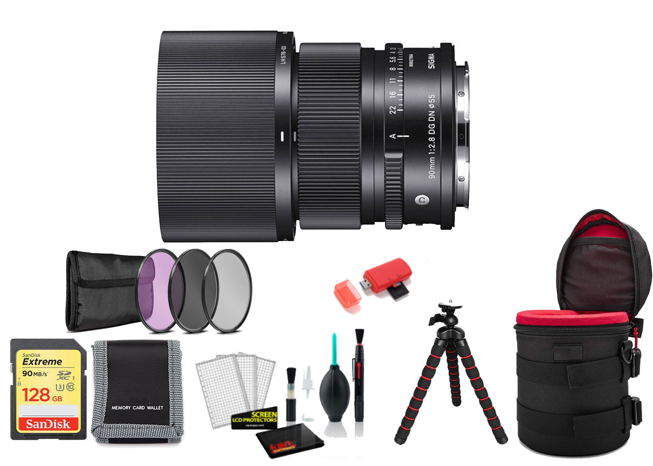 Sigma 90mm F/2.8 DG DN Contemporary Lens for Leica L 261969- Bundle with 128GB Memory Card ...