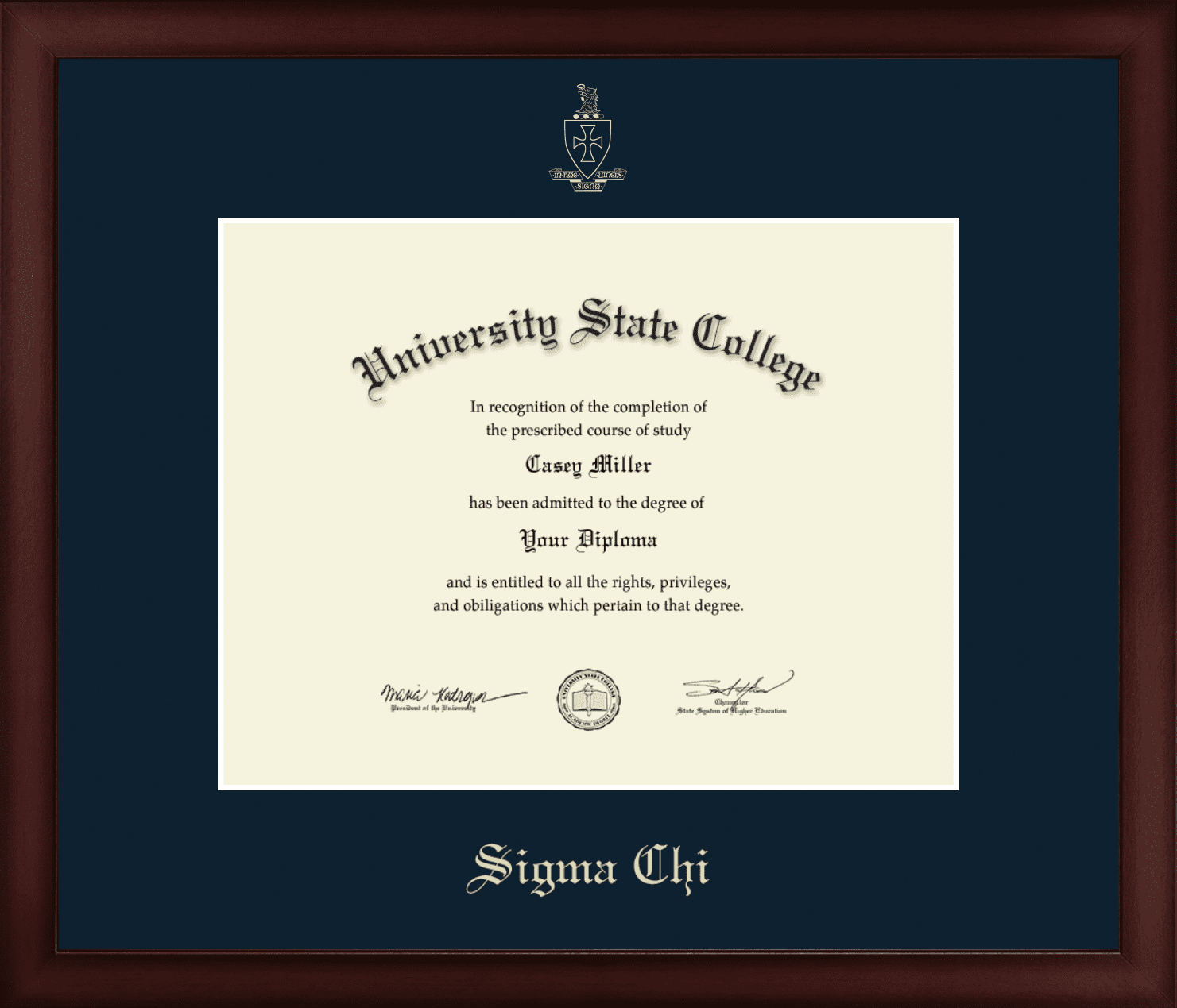 Sigma Chi Fraternity Certificate Frame, Document Size 11" x 8.5 ...