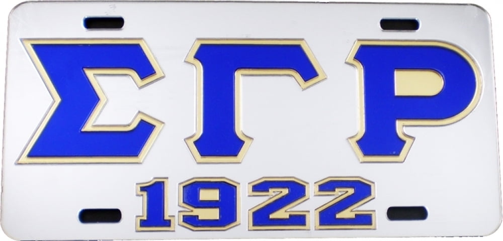 Sigma Gamma Rho 1922 Outline Mirror License Plate [Silver/Blue/Gold ...