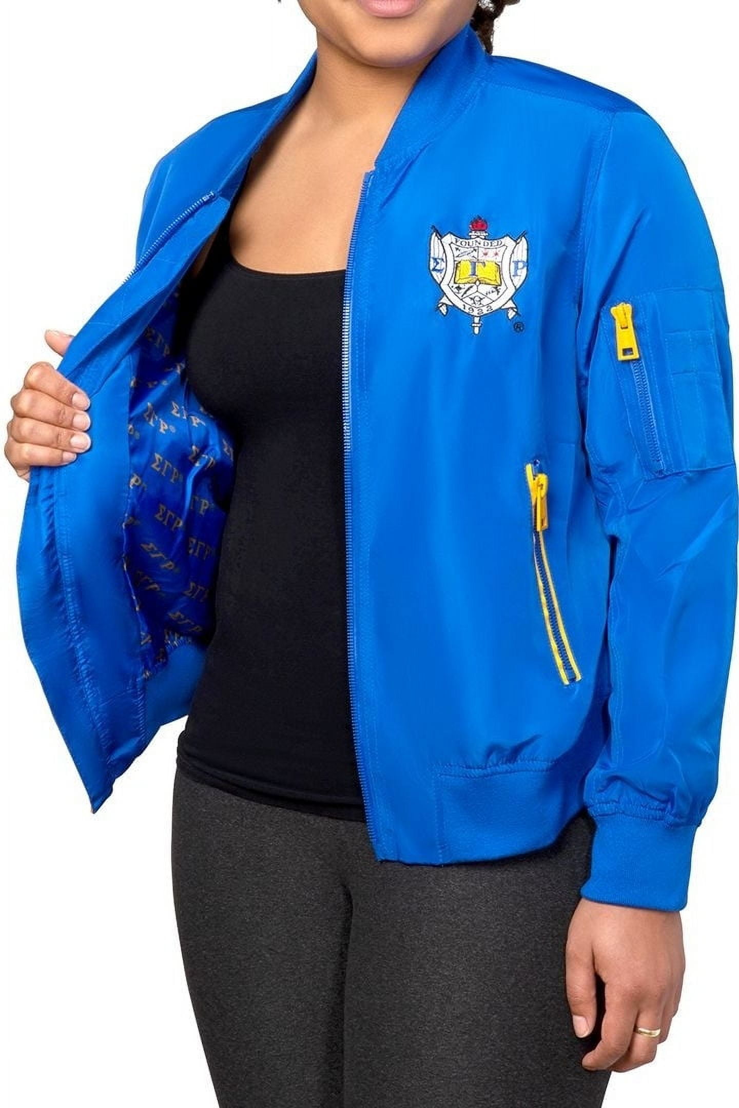 Sigma Gamma Rho Satin Bomber Jacket [Blue - S] - Walmart.com