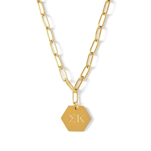 Sigma Kappa Necklace, 18k Gold Plated Paperclip Style Chain with ...