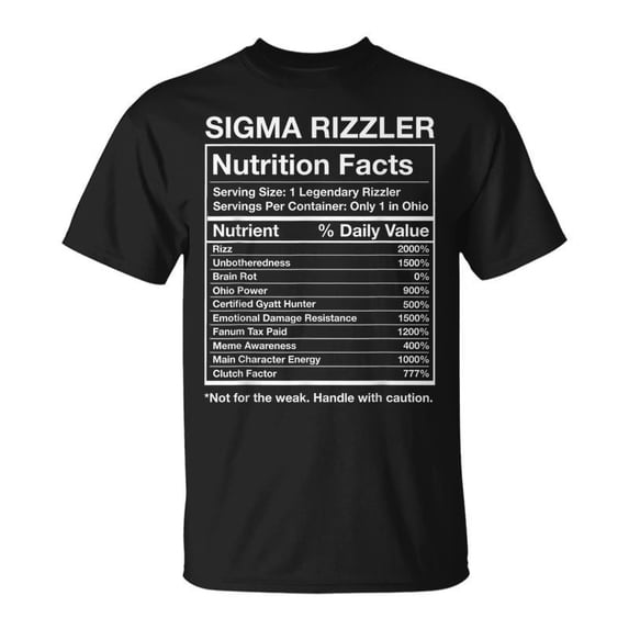 Sigma Rizzler Nutrition Facts Rizz Brainrot Meme TShirt - Walmart.com