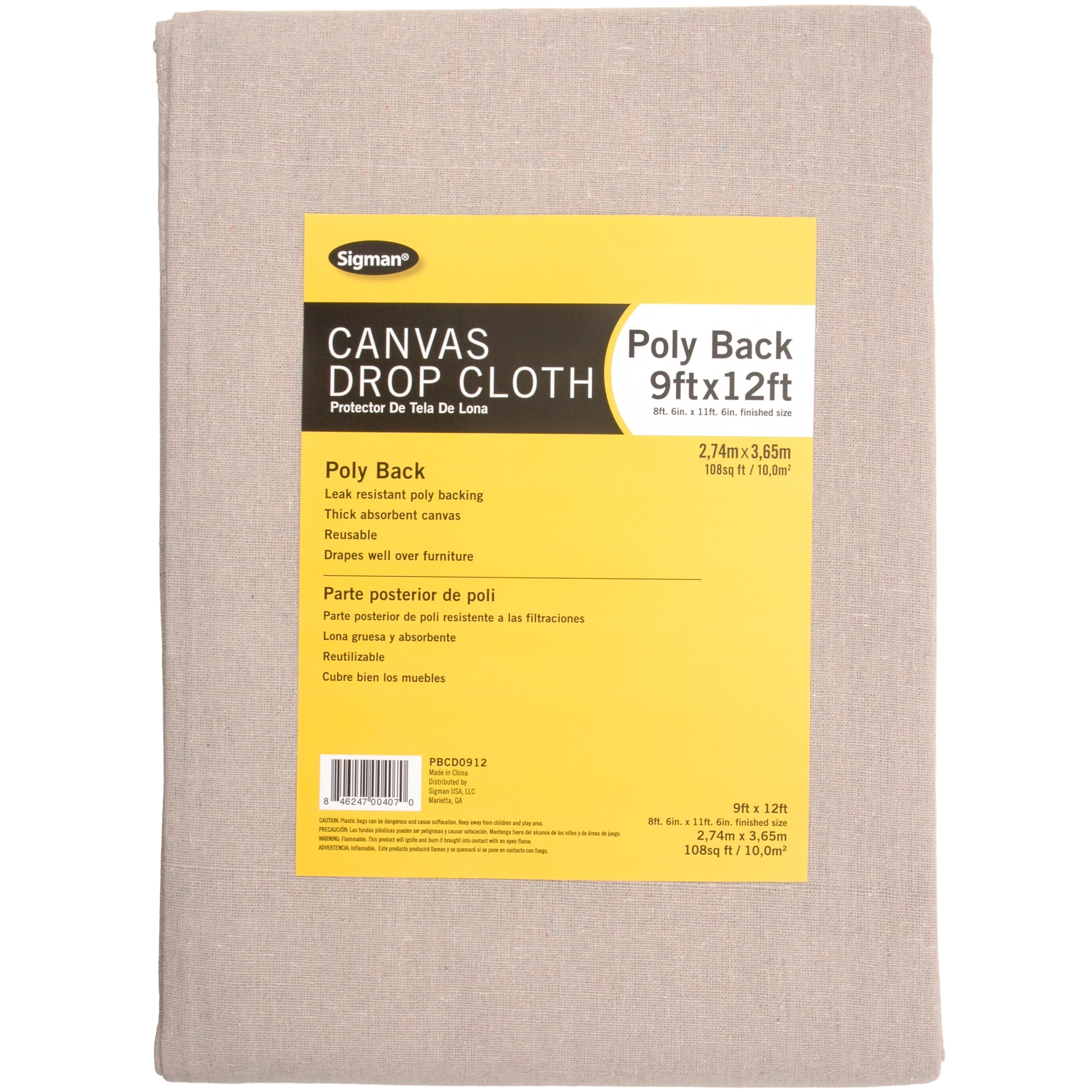Sigman 9' x 12', Poly Back Canvas Drop Cloth - Walmart.com