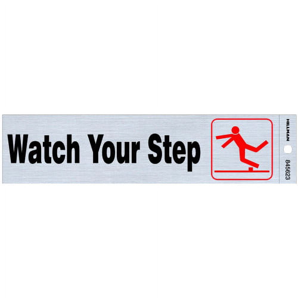 Hillman Watch Your Step Warning Sign, Self-Adhesive Caution, 2x8 inches ...
