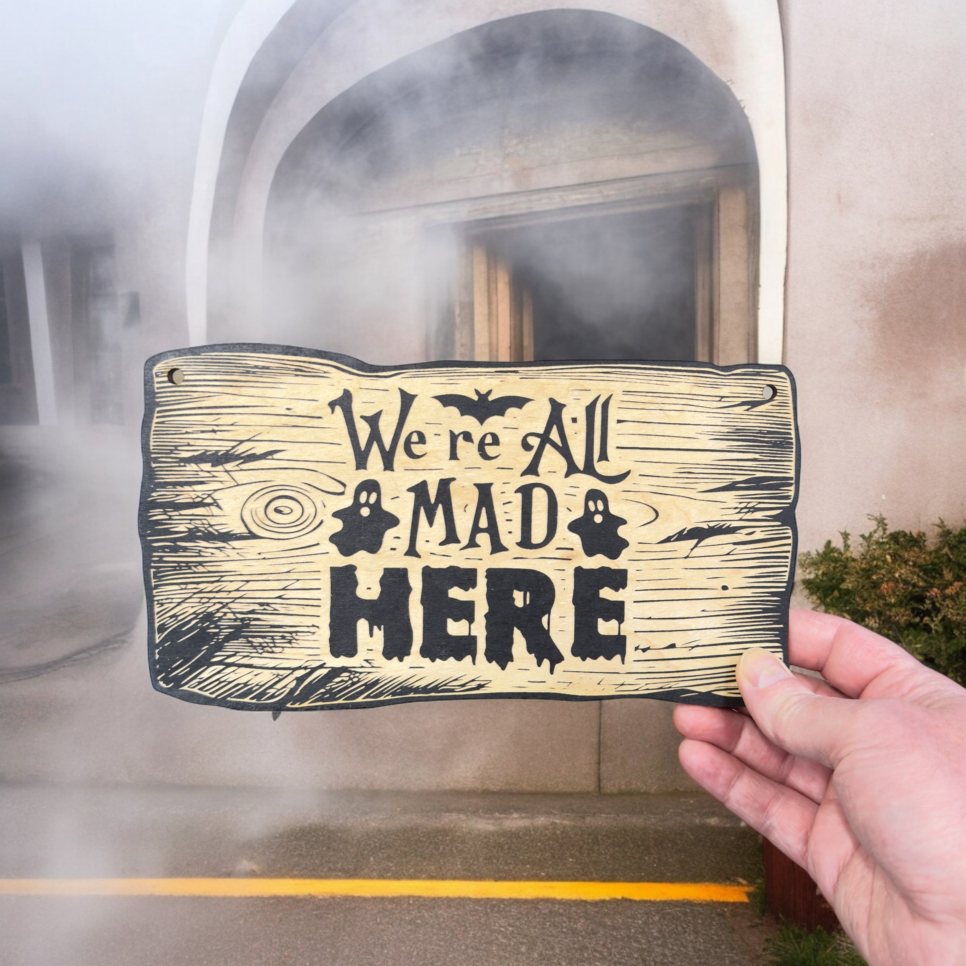 Sign - BLACK - CUSTOM We're All Mad Here - Halloween Sign - Walmart.com