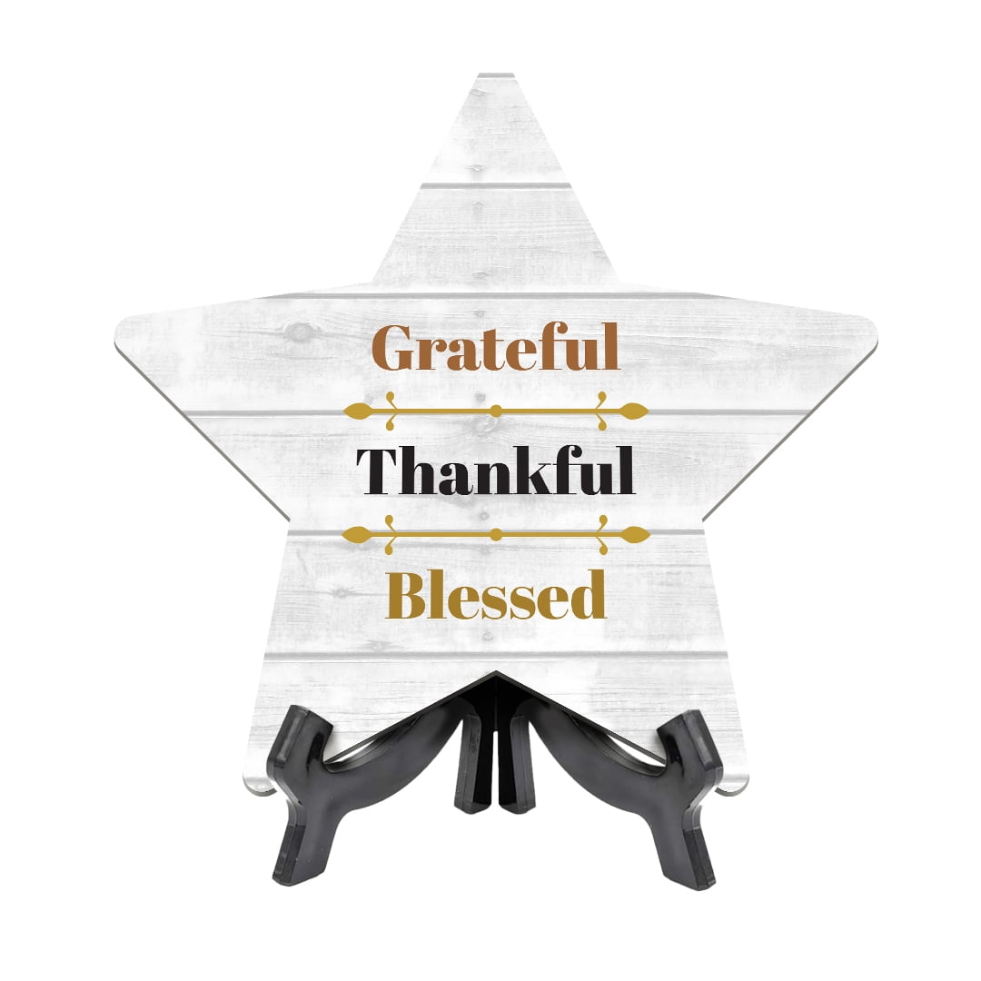 Sign ByLITA Grateful, Thankful, Blessed, Wood Color, Star Table Sign (6 ...