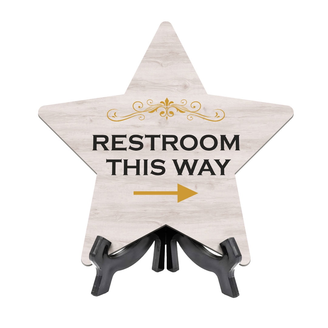 Sign ByLITA Restroom This Way, Wood Color, Star Table Sign (6"x5 ...
